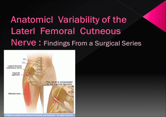 Anatomicl  Variability of the Laterl  Femoral  Cutneous  Nerve : Findings From a Surgical Series