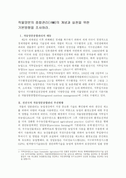 작물양분의 종합관리(INM)의 개념과 실천을 위한 기본방향을 조사하라.