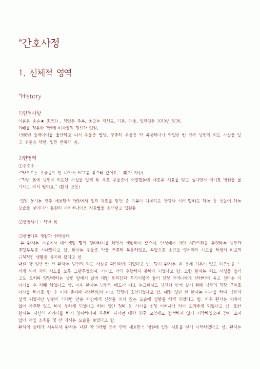 정신과 사례연구 간호사정