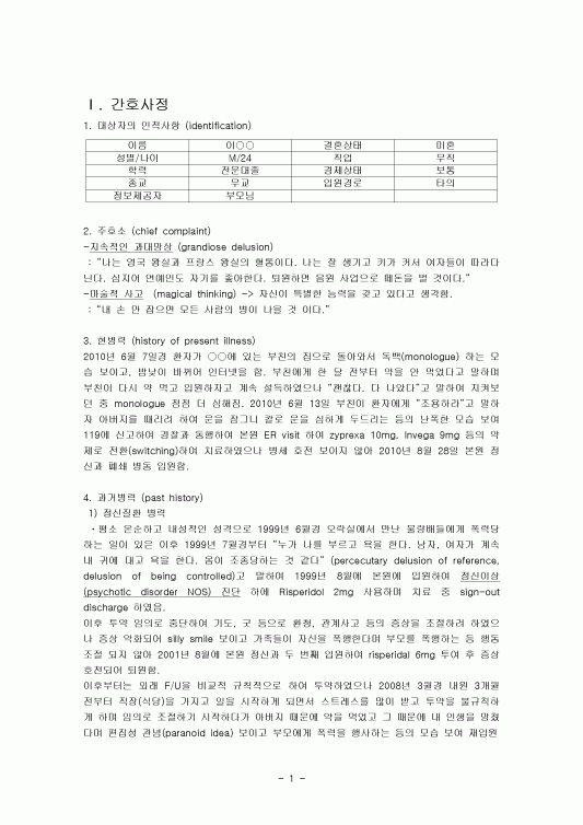 정신분열증 case