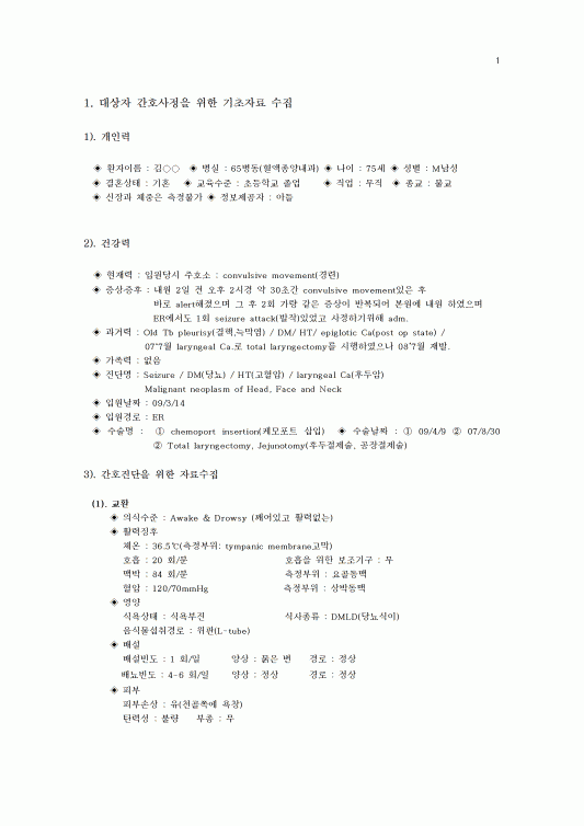 성인간호학 실습 - laryngeal Ca 에대한 Case study