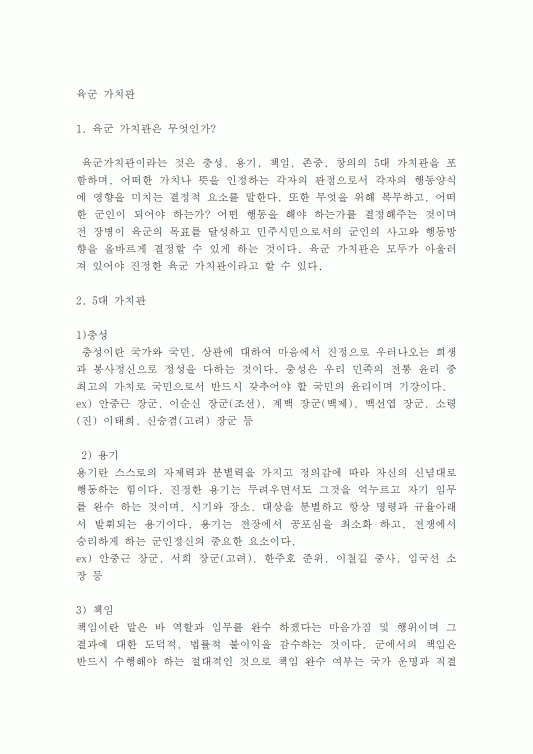 육군가치관과 장교단정신