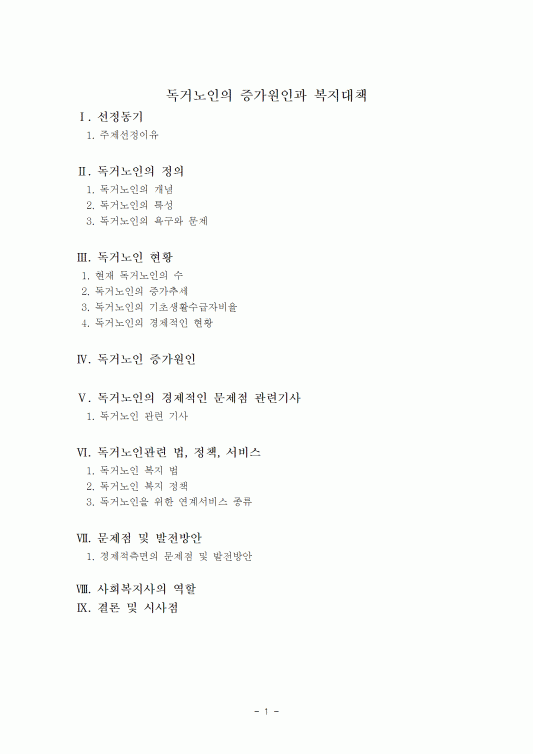 독거노인의 현황,문제점,증가원인과 복지대책