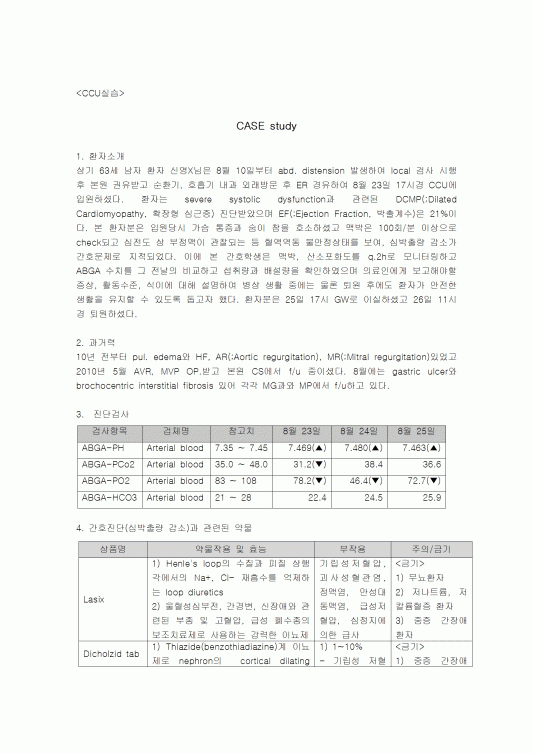 심장계중환자실 케이스 - 심박출량감소