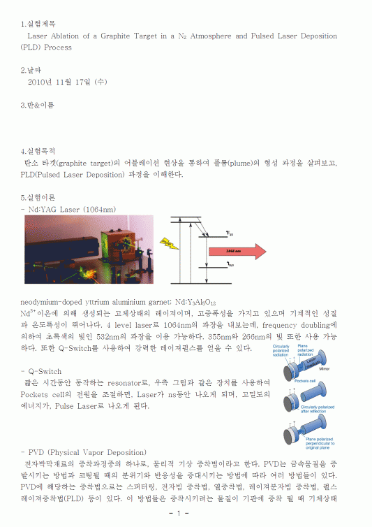 Laser Ablation of a Graphite Target in a N2 Atmosphere and Pulsed Laser Deposition (PLD) Process