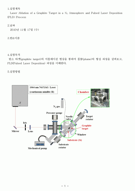 Laser Ablation of a Graphite Target in a N2 Atmosphere and Pulsed Laser Deposition (PLD) Process 결과보고서