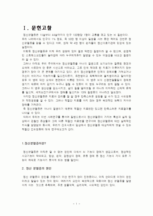 [간호학]정신분열문헌고찰