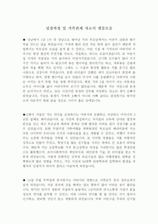 자기소개서성장과정 우수샘플모음 [자기소개서 성장과정 합격샘플]