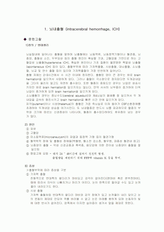 뇌내출혈에 대한 문헌고찰 및 간호과정