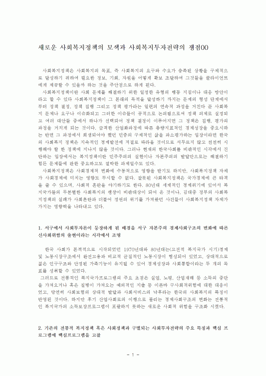 새로운 사회복지정책의 모색과 사회복지투자전략의 쟁점00