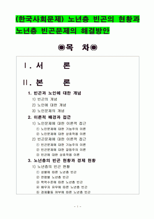 (한국사회문제) 노년층 빈곤의 현황과 노년층 빈곤문제의 해결방안