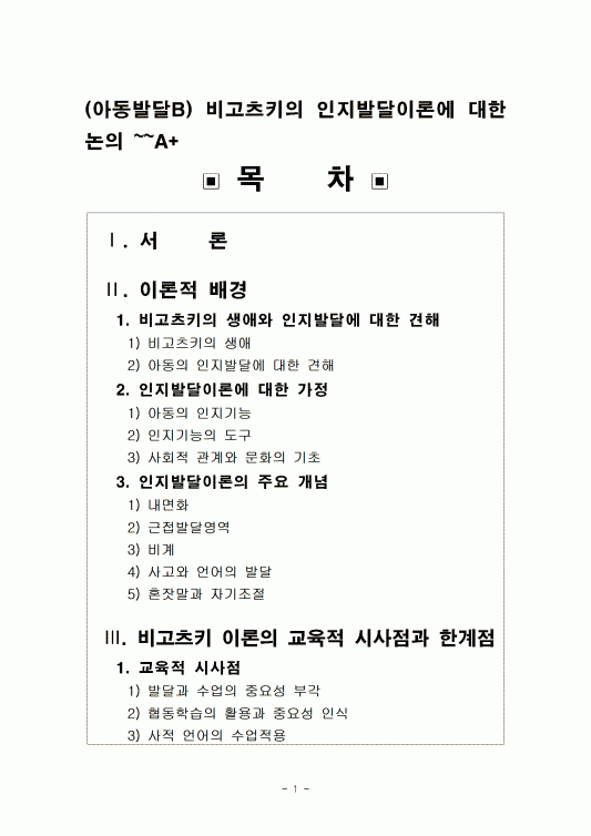 (아동발달B) 비고츠키의 인지발달이론에 대한 논의 ~~