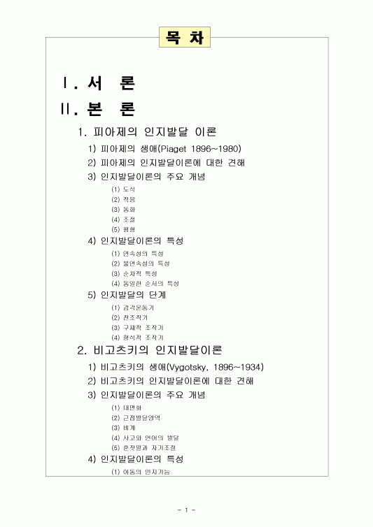 아동발달A)피아제와 비고츠키의 인지발달이론에 대한 비교(완성)