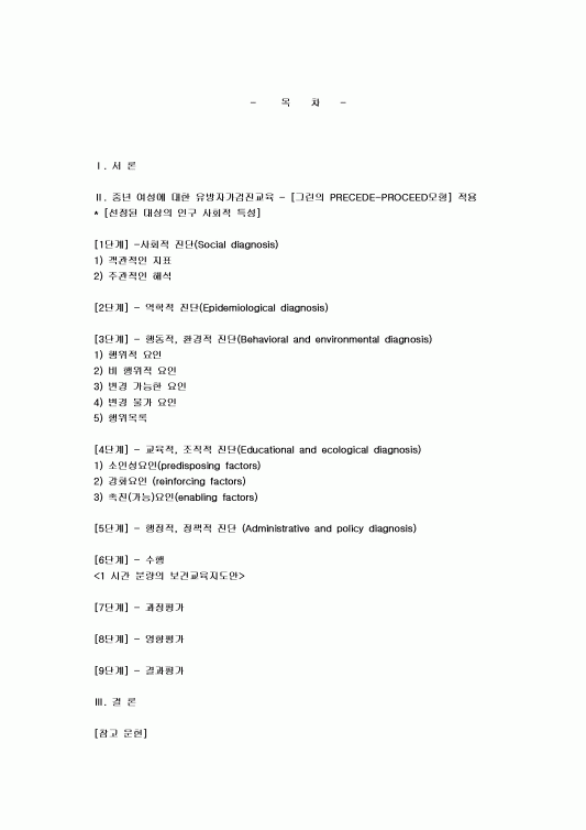 [보건교육C]그린의 PRECEDE-PROCEDE 모형을 적용한 중년 여성에 대한 유방자가검진교육