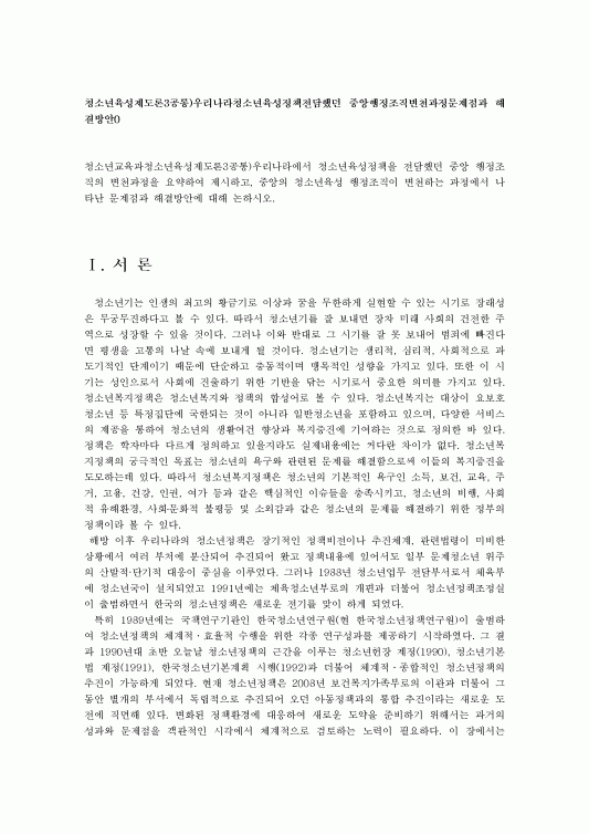 청소년 육성제도론) 한국사회에서 해방이후 현재까지 청소년 육성정책이 형성되고 변화되어온 과정기술0k