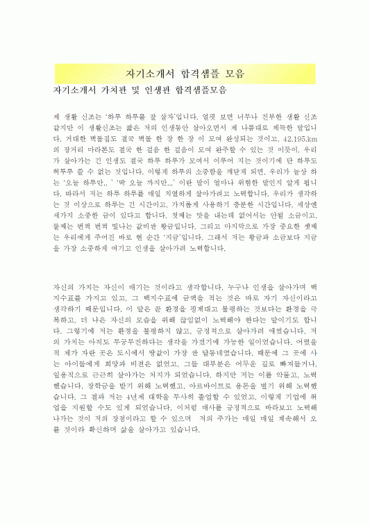 자기소개서생활신조합격샘플&자기소개서지원동기및포부우수샘플 [자소서인생관+자소서지원동기및포부]