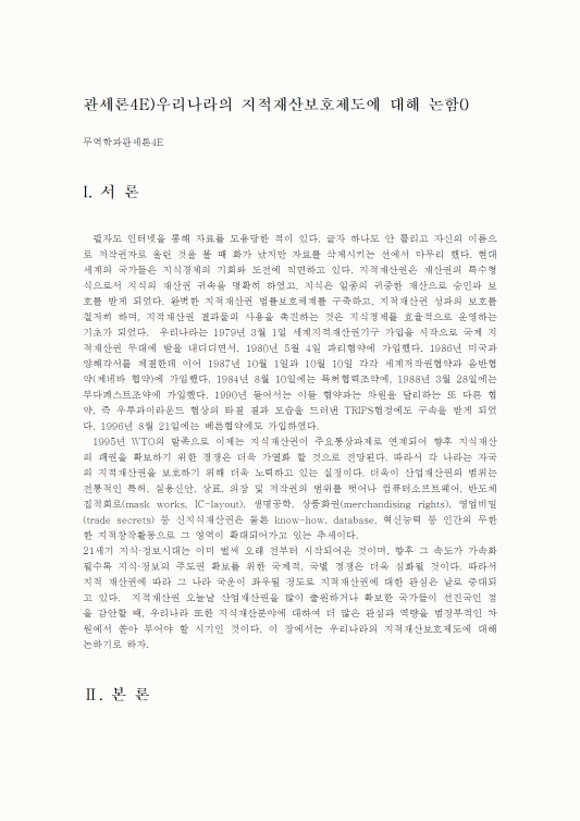 관세론4E)우리나라의 지적재산 보호제도에 대해 논함0