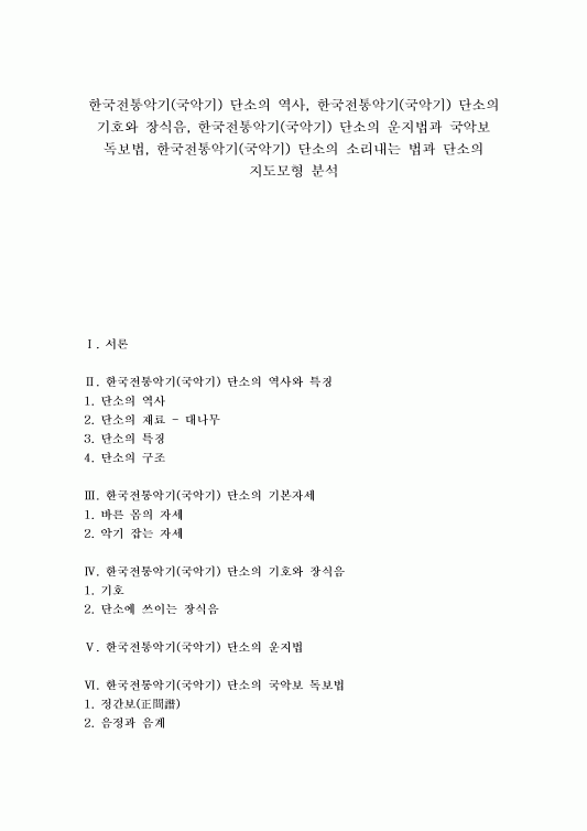 한국전통악기(국악기) 단소의 역사, 한국전통악기(국악기) 단소의 기호와 장식음, 한국전통악기(국악기) 단소의 운지법과 국악보 독보법, 한국전통악기(국악기) 단소의 소리내는 법과 단소의 지도모형 분석