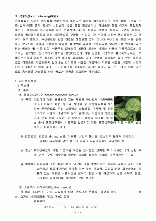 세균성식중독(감염형과 독소형)과 바이러스성식중독의 종류와 특성 및 예방 방법
