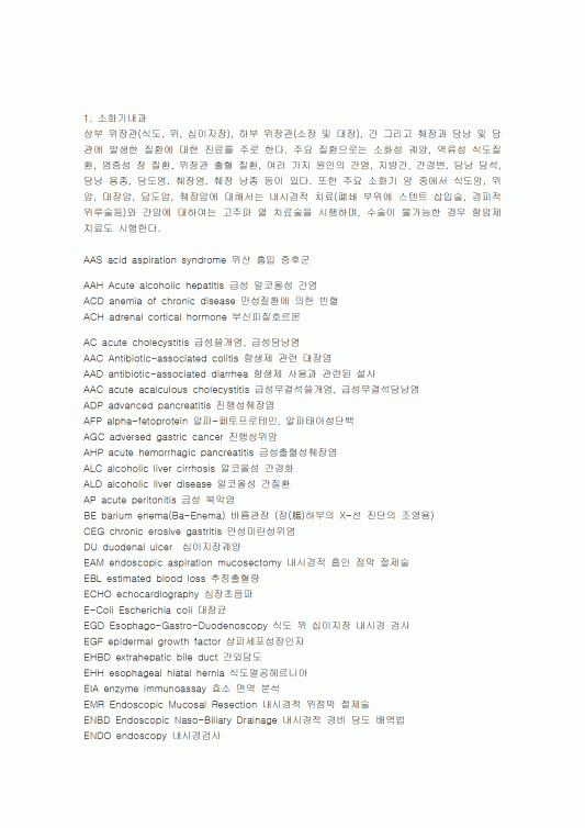 내과 의학용어 및 약어(소화기내과)