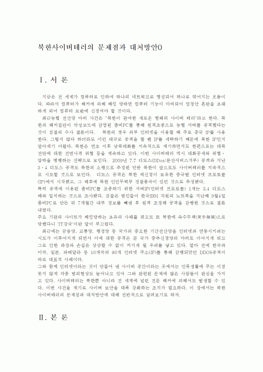 북한사이버테러의 문제점과 대처방안0