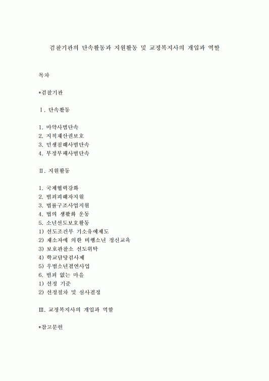 검찰기관의 단속활동과 지원활동 및 교정복지사의 개입과 역할