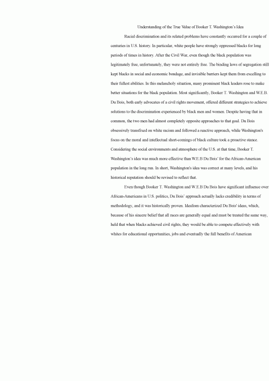 Understanding of the True Value of Booker T(History research paper)