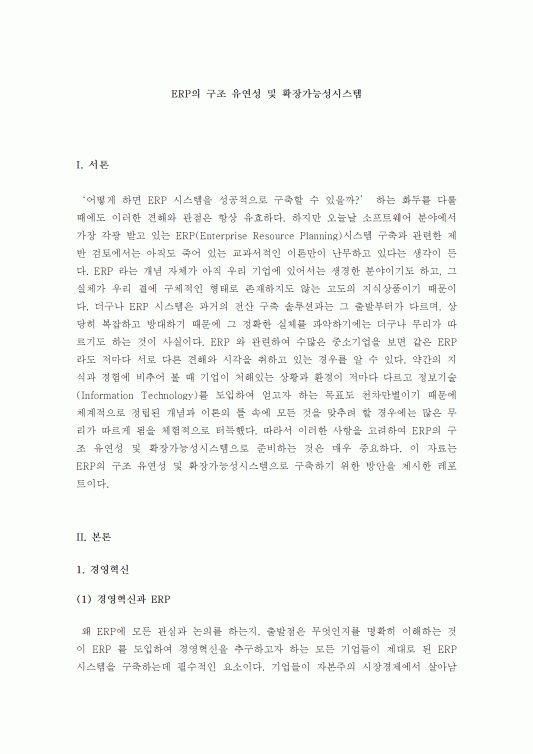 ERP(전사적자원관리) - 구조 유연성 및 확장가능성시스템