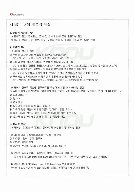 2011년 1학기 바른국어생활과문법 출석대체시험 핵심체크