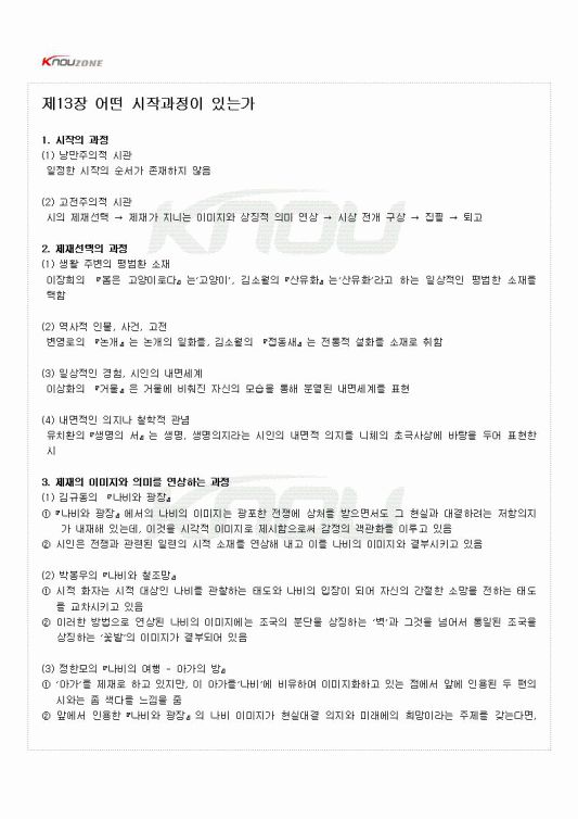 2011년 1학기 시창작론 출석대체시험 핵심체크
