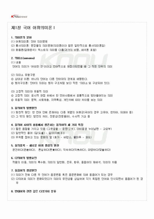 2011년 1학기 언어와의미 출석대체시험 핵심체크