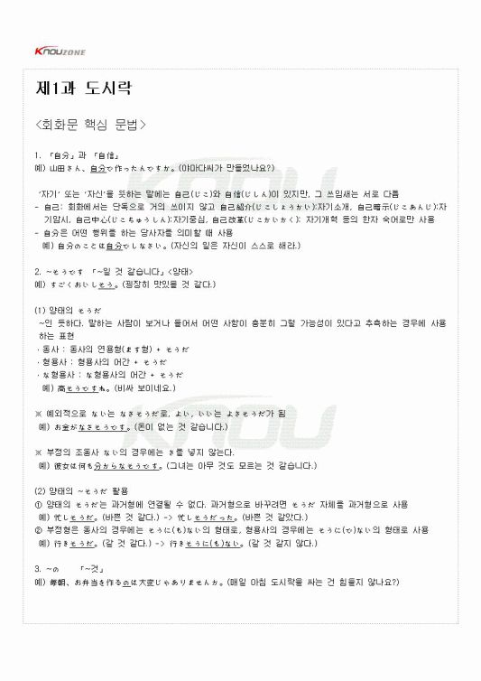 2011년 1학기 일본어활용1 출석대체시험 핵심체크