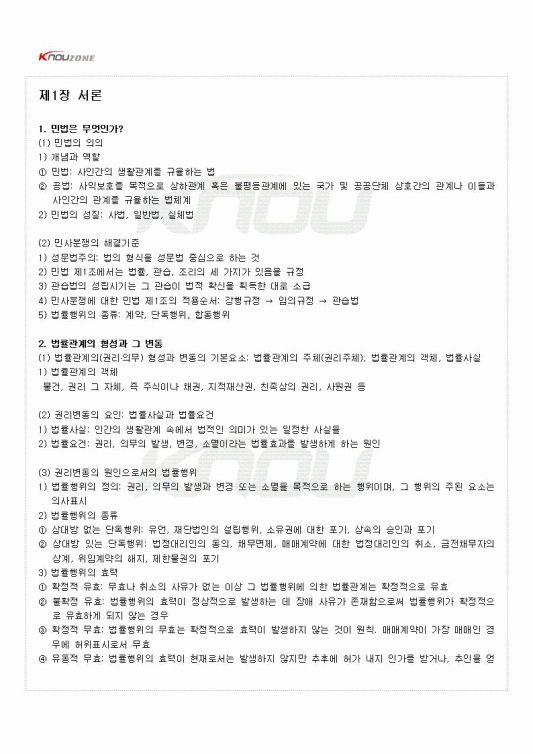 2011년 1학기 민법총칙 출석대체시험 핵심체크