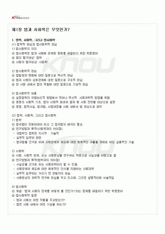 2011년 1학기 법과사회 출석대체시험 핵심체크