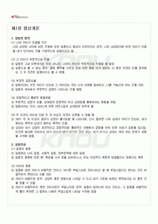 2011년 1학기 협상조정론 출석대체시험 핵심체크