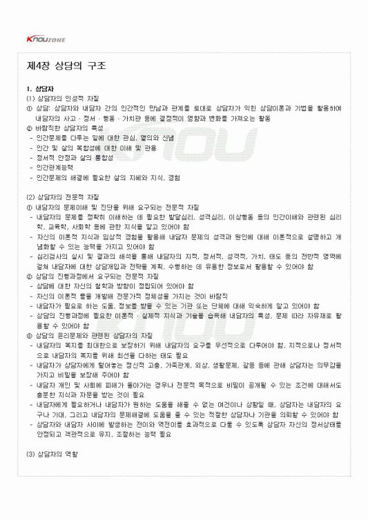 2011년 1학기 상담이론 및 실제 출석대체시험 핵심체크