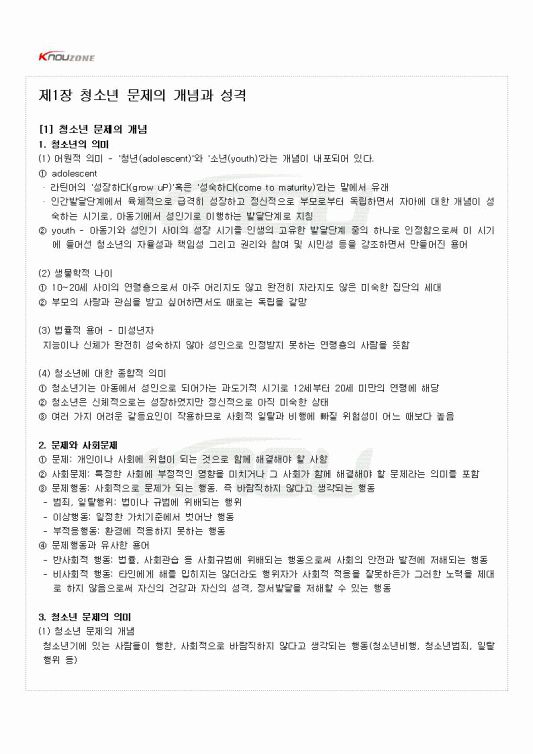 2011년 1학기 청소년문제 출석대체시험 핵심체크