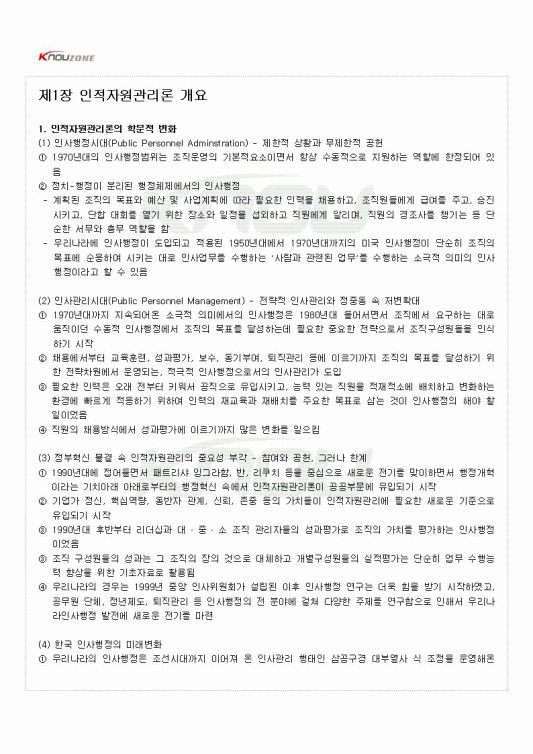 2011년 1학기 인적자원관리론 출석대체시험 핵심체크