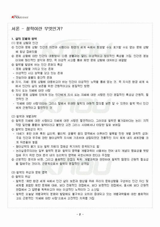 2011년 하계계절시험 철학의이해 시험범위 핵심체크