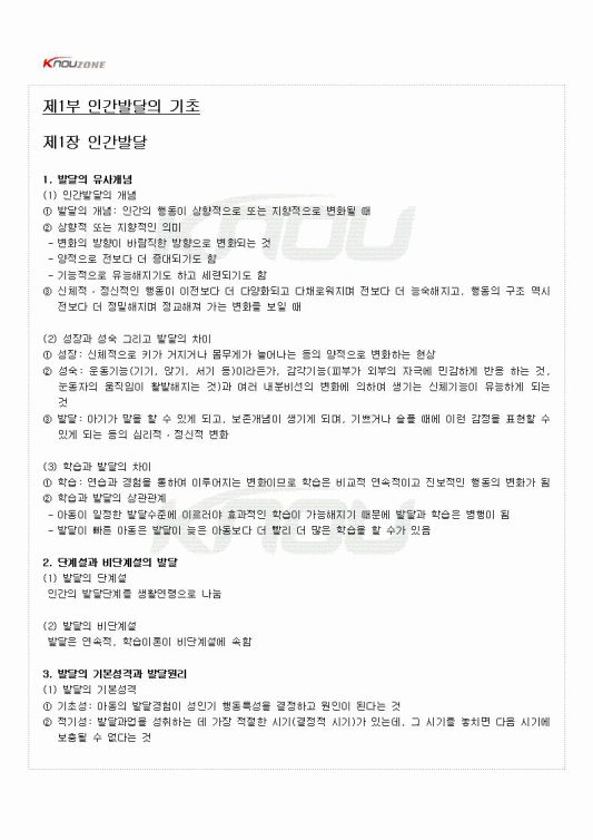 2011년 하계계절시험 인간발달 시험범위 핵심체크