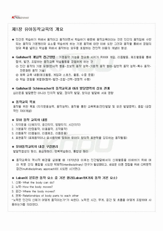 2011년 하계계절시험 유아동작교육 시험범위 핵심체크