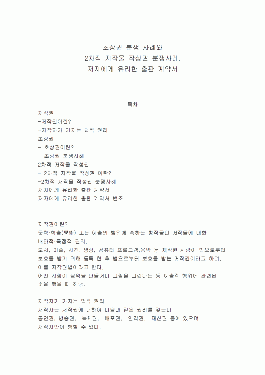 초상권 분쟁 사례와 2차적 저작물 작성권 분쟁사례, 저자에게 유리한 출판 계약서
