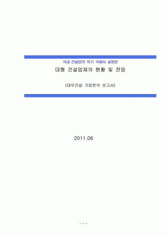 국내 건설업의 위기 속에서 살펴본 대형 건설업체의 현황 및 전망 (대우건설 기업분석 보고서)