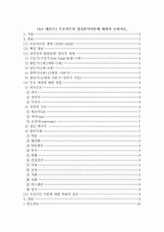 프로이트의 정신분석이론에 대하여 논하시오.