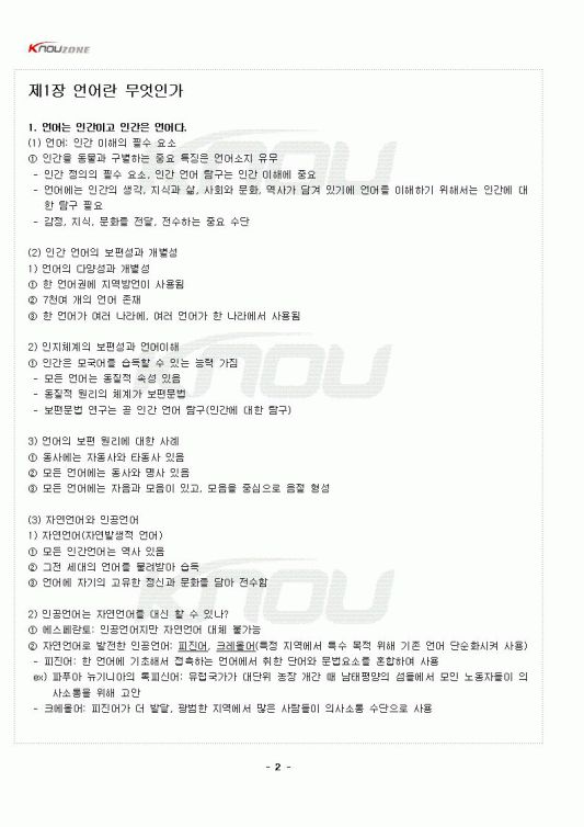 2011년 2학기 언어의이해 중간시험 핵심체크