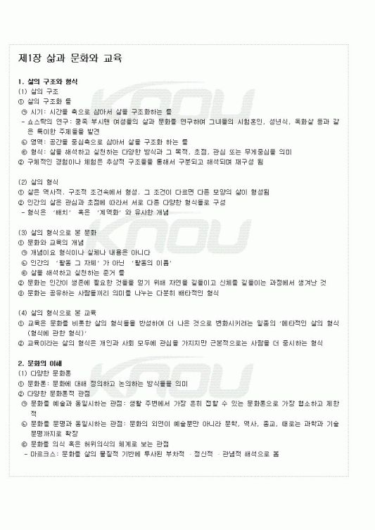 2011년 2학기 문화와교육 중간시험 핵심체크