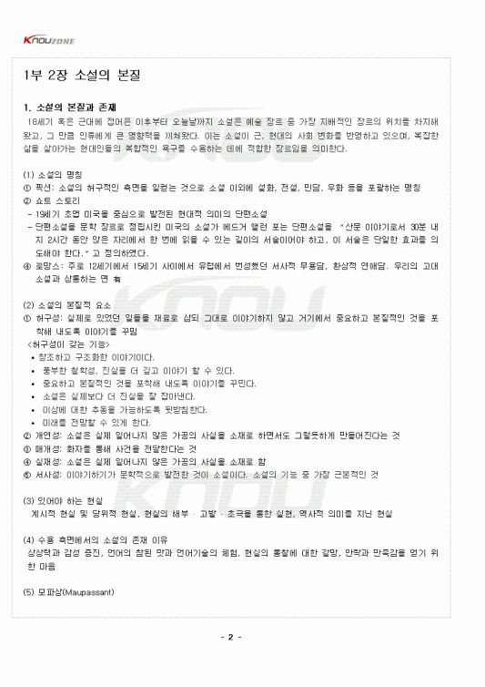 2011년 2학기 현대소설론 중간시험 핵심체크
