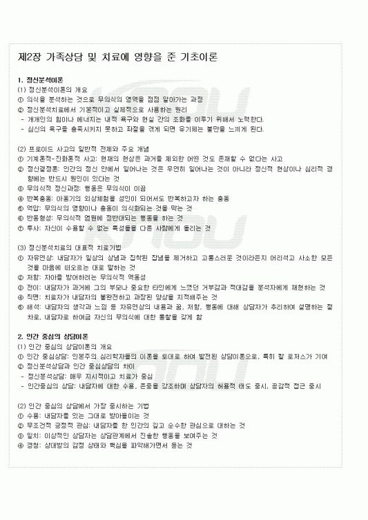 2011년 2학기 가족상담및치료 중간시험 핵심체크