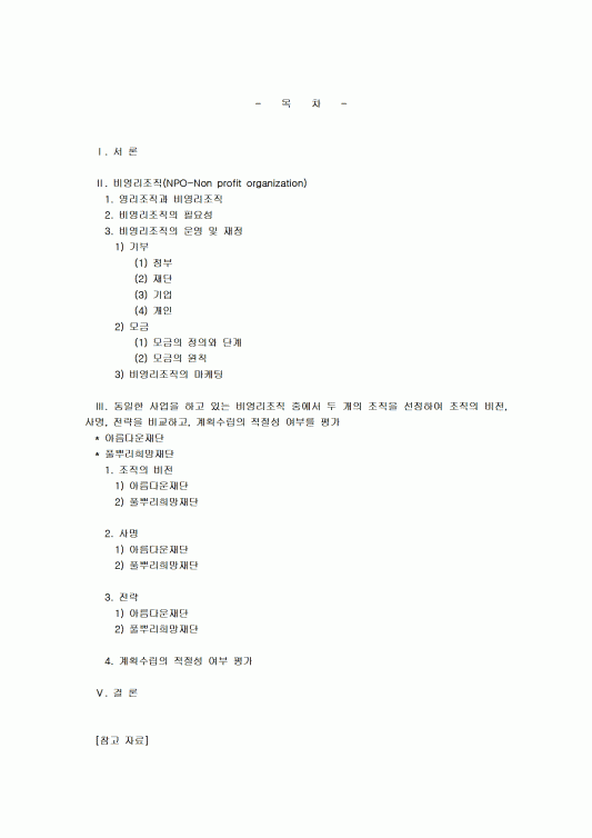 [비영리조직경영론]동일한 사업 비영리조직 중에서 두 개의 조직을 선정, 비전, 사명, 전략을 비교하고, 계획수립의 적절성 여부를 평가