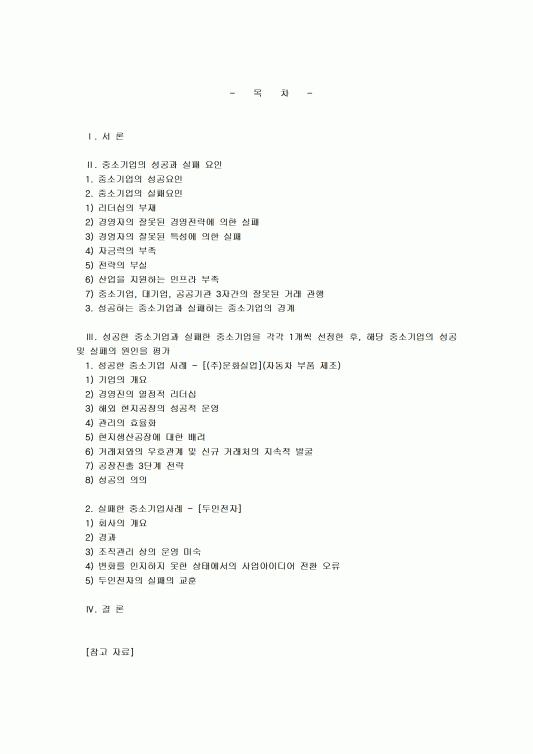[중소기업경영론]성공한 중소기업과 실패한 중소기업을 각각 1개씩 선정한 후, 해당 중소기업의 성공 및 실패의 원인을 평가